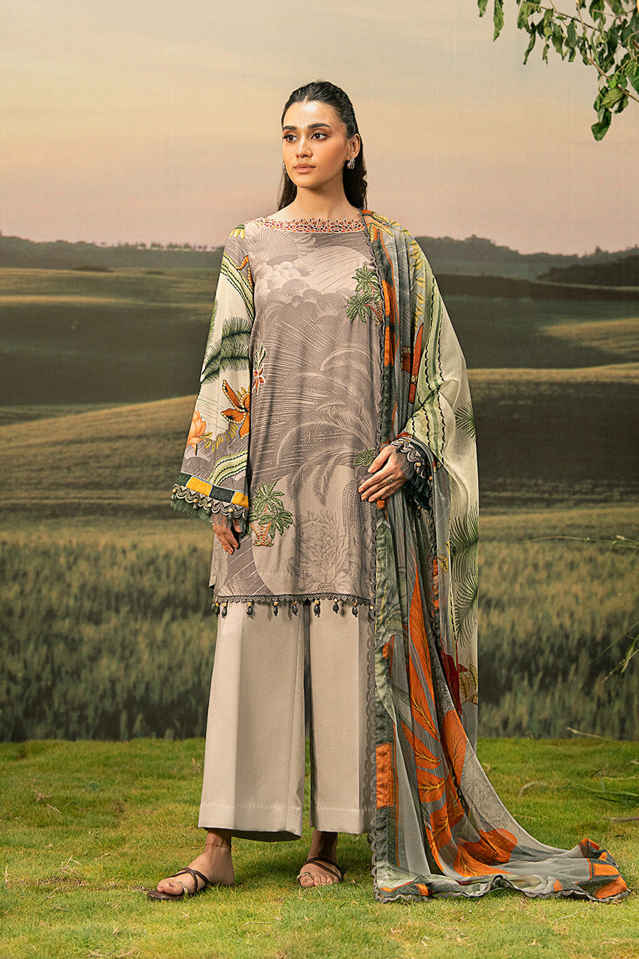 3 Pc Unstitched Embroidered Arabic Lawn Suit | MB-PFUS25-06B – M.Basics by Maria.B. (PK)